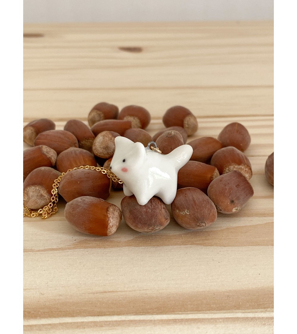 Handmade porcelain fox necklace in Gold Filled